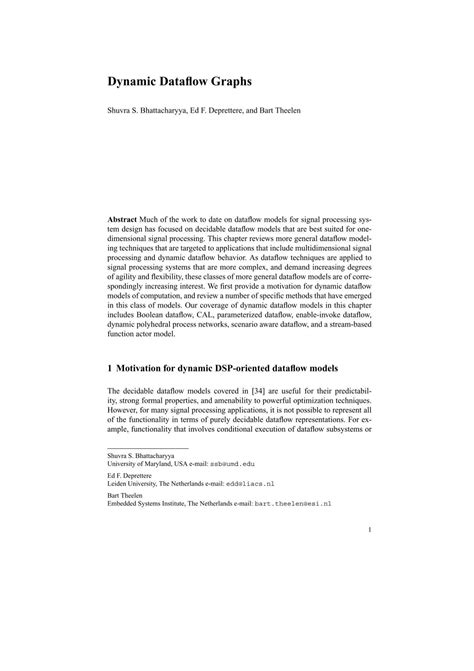 Dynamic Dataflow Graphs Electronic Systems