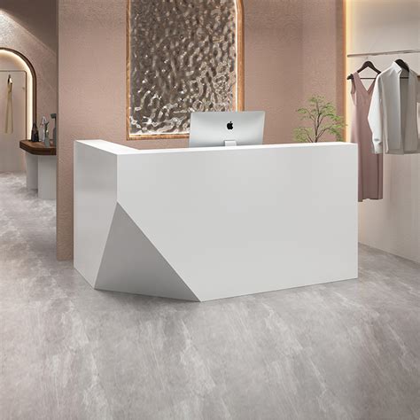 L Shaped Reception Desk Whtie Marble Wanbest