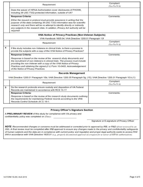 Va Form 10 250 Vha Research Protocol Privacy Review Checklist Va Forms