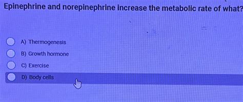 Solved Epinephrine And Norepinephrine Increase The Metabolic Rate Of What A Thermogenesis B