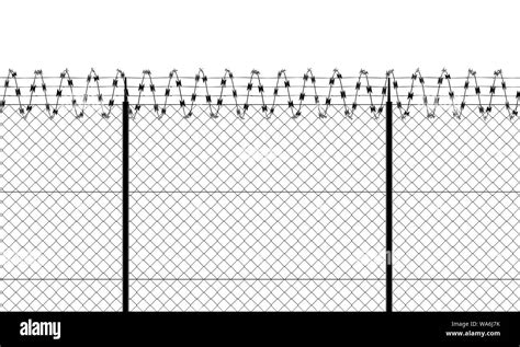 Barbed Wire And Fence Front View Of A Wire Mesh Black And White