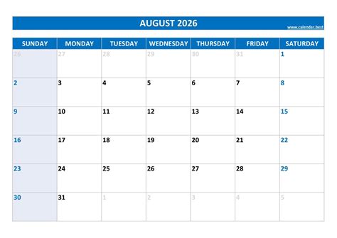 Lunar Calendar August 2026