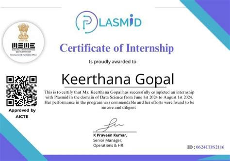 Keerthana Gopal On Linkedin Plasmid Datascience Internship Careergrowth