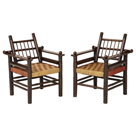Pair Of Italian Ladder Back Chairs With Woven Seats At 1stdibs