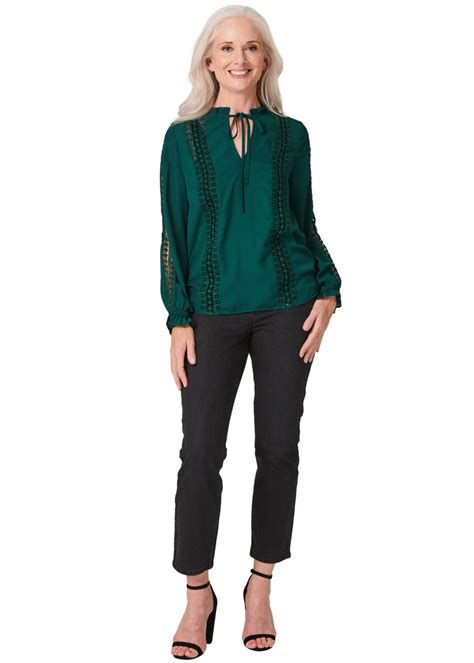 Emerald Green Lace Blouse Evans Green Lace Sleeve Hanky Hem Top