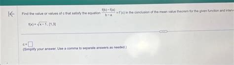 solved f x x−1 [1 3] c simplify your answer use a comma