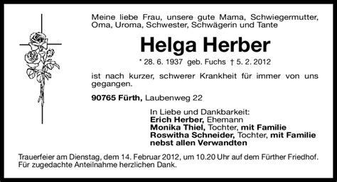 Traueranzeigen Von Helga Herber Trauernnde