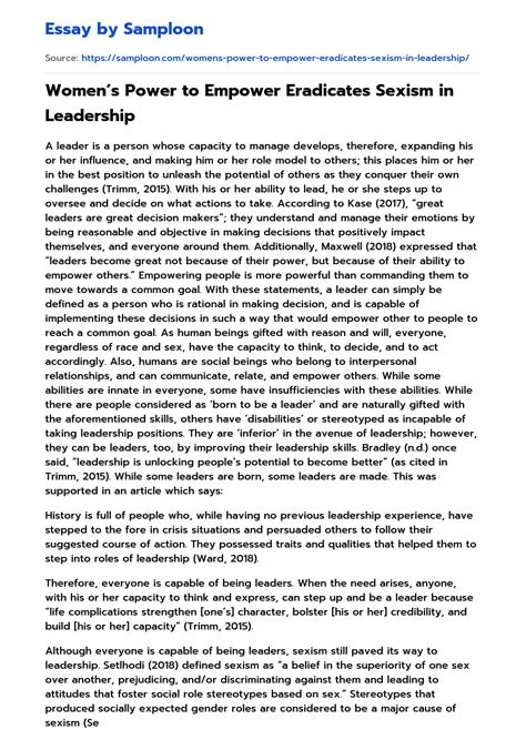≫ Womens Power To Empower Eradicates Sexism In Leadership Free Essay