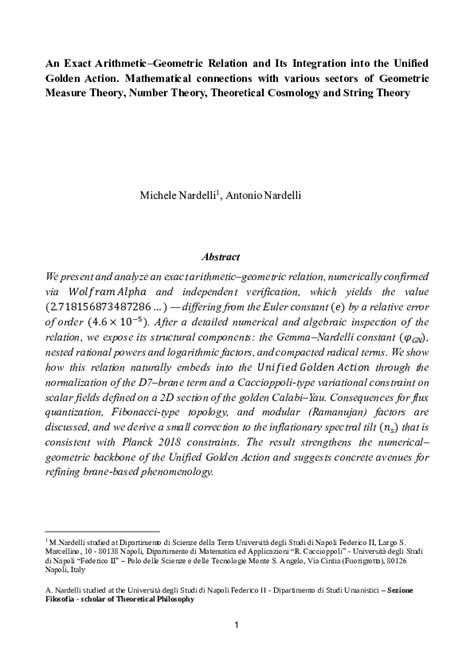 Pdf An Exact Arithmetic Geometric Relation And Its Integration Into