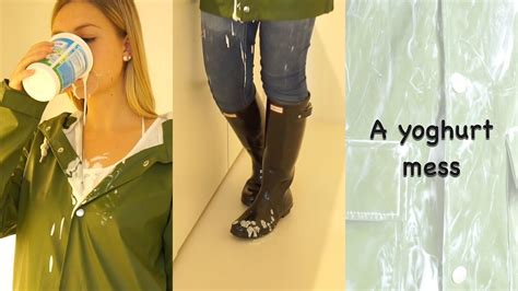 Messy Rainwear Girl In Green Slimy Raincoat And Hunter Wellies Youtube