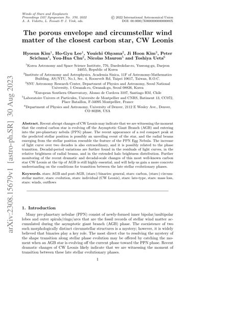 Pdf The Porous Envelope And Circumstellar Wind Matter Of The Closest Carbon Star Cw Leonis