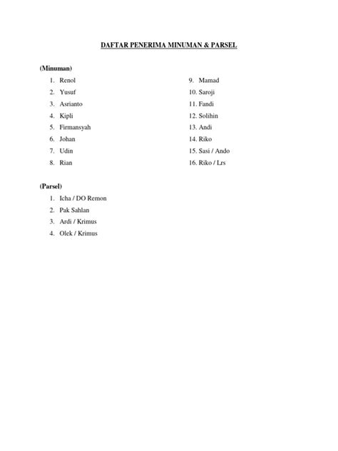 Daftar Penerima Minuman And Parsel 2023 Pdf