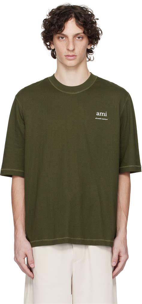 Ami Paris Green Cotton T Shirt Ami