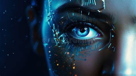 Female Android Robot Eye Close Up Digital Iris Of Cyber Woman Bionic