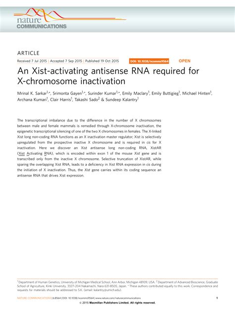 Pdf An Xist Activating Antisense Rna Required For X Chromosome