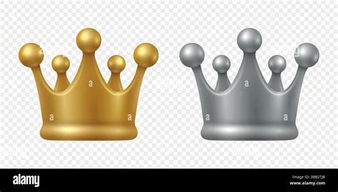 Vector 3d Realistic Gold And Silver Crown Icon Set Glossy Metallic