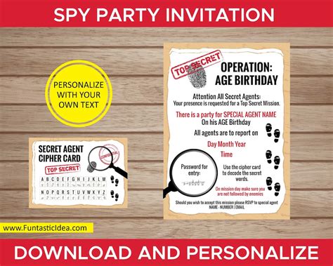Spy Secret Agent Birthday Invitation Spy Party Invitation Spy