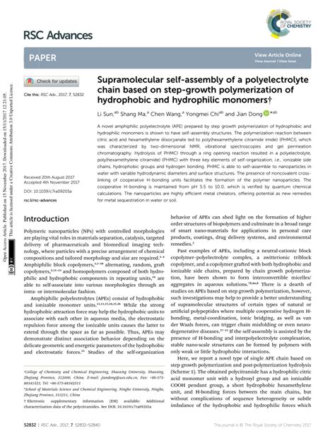 Pdf Supramolecular Self Assembly Of A Polyelectrolyte Chain Based On Step Growth