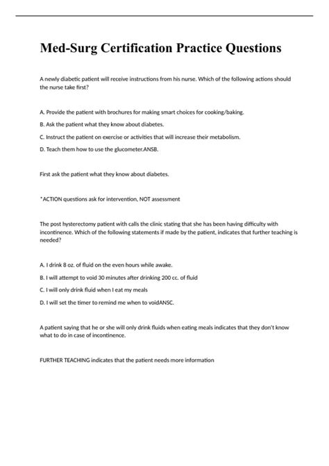Med Surg Certification Practice Questions And Answers 2024 Latest Edition Med Surg