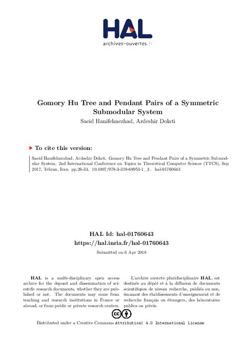 Pdf Gomory Hu Tree And Pendant Pairs Of A Symmetric Submodular System