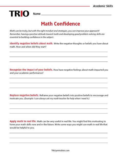 Math Confidence Activity Sheet Trio Printables