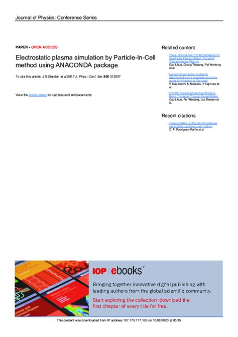 pdf electrostatic plasma simulation by particle in cell method using