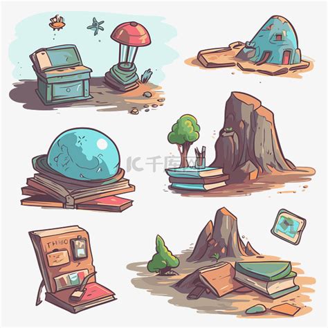 上下文剪贴画虚构世界的各种对象，如洞穴卡通 向量素材图片免费下载 千库网