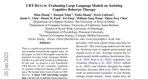Cbt Bench Evaluating Large Language Models On Assisting Cognitive