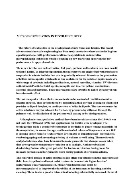 Microencapsulation In Textiles Enabling Innovative Performance Microencapsulation In Textiles Enabling Innovative Performance
