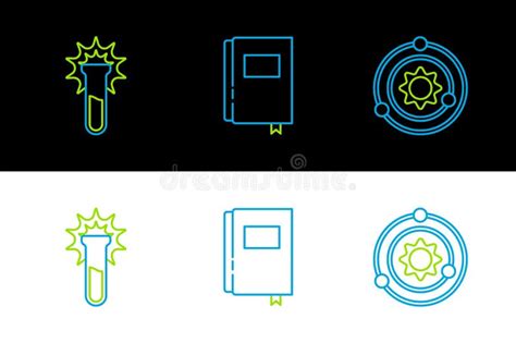 Set Line Solar System Test Tube And Flask And Book Icon Vector Stock Illustration