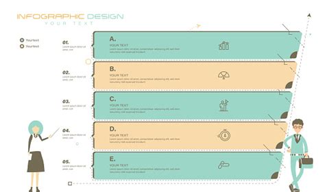 벡터 인포그래픽 디자인 비즈니스 템플릿에는 아이콘과 5가지 옵션 또는 단계가 있습니다 프로세스 다이어그램 프리젠테이션 워크플로우 레이아웃 배너 순서도 정보 그래프 스톡에