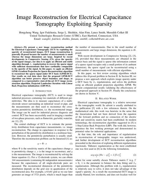 Pdf Image Reconstruction For Electrical Capacitance Tomography