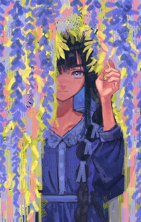 Safebooru 1girl Black Hair Blue Dress Braid Closed Mouth Commentary