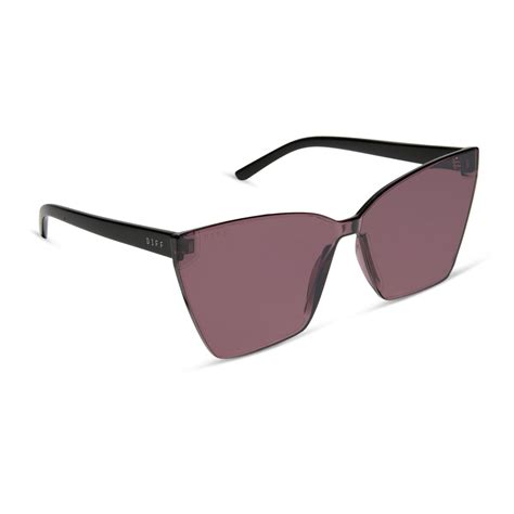 Goldie Cat Eye Sunglasses Black And Aubergine With Silver Flash Diff Eyewear