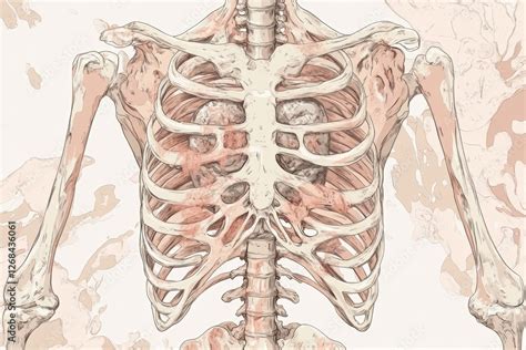 Detailed Depiction Of Human Ribcage And Internal Organs Showcasing