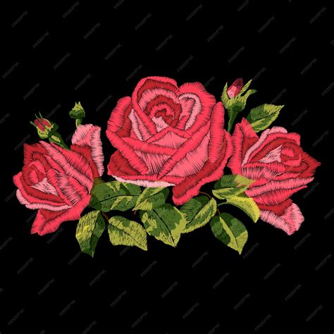 Premium Vector Red Roses Embroidery Design