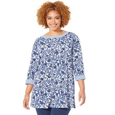 Catherines Womens Plus Size Lizandme Boatneck Top 0x Ivory Floral