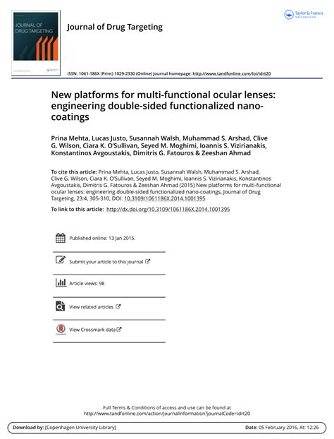 Pdf New Platforms For Multi Functional Ocular Lenses Engineering