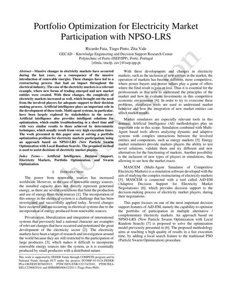 Pdf Portfolio Optimization For Electricity Market Participation With Npso Lrs