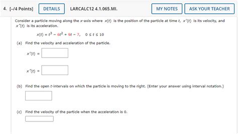 solved consider a particle moving along the x axis where