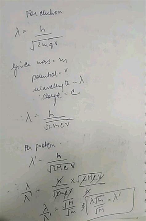 An Electron Of Mass M When Accelerated Through A Potential V Has De