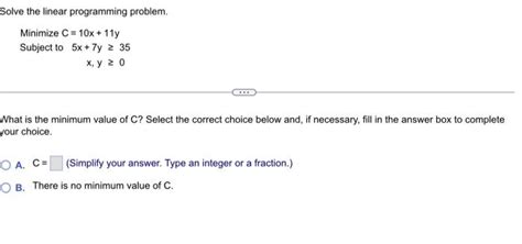 Solved Solve the linear programming problem. Minimize | Chegg.com