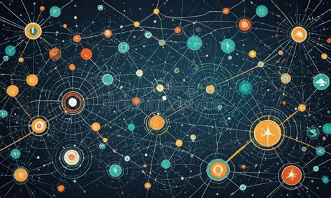 Digital Network Interconnected Circles And Lines With Various Colored Dots Representing