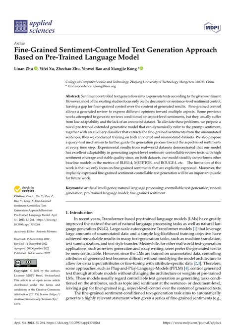 Pdf Fine Grained Sentiment Controlled Text Generation Approach Based On Pre Trained Language Model