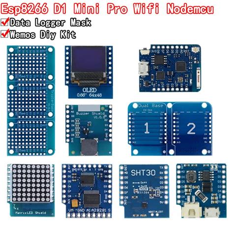 Esp8266 D1 Mini Pro Wifi Nodemcu Data Logger Shield Ds1307 Battery 066 Oled Dc Power Buzzer V1