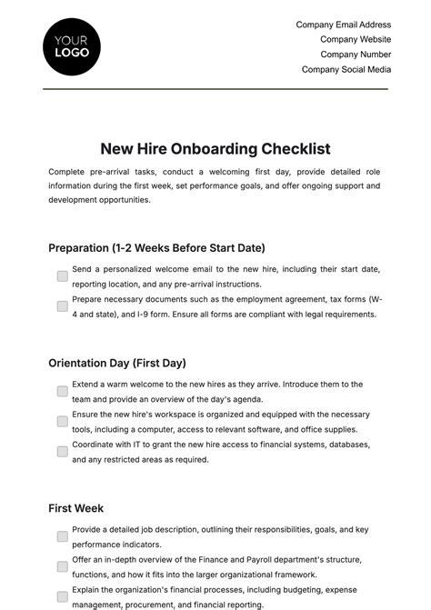 Free Hr Checklist Templates Editable And Printable