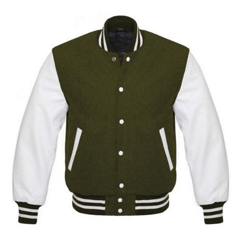 Olive Green And White Varsity Jacket Varsity Jacket Hub