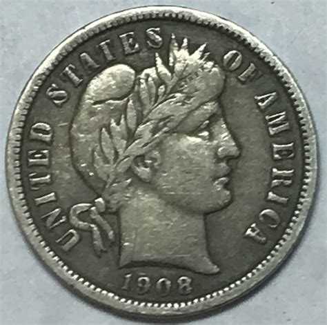 1908 Silver Barber Dime W Full Liberty Property Room