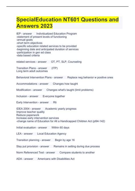 Specialeducation Nt601 Questions And Answers 2023 Nes Special Education Stuvia Us