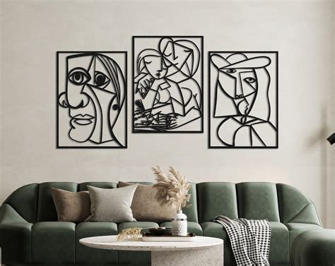 Picasso Cubic Faces Line Art Set Of 3 Metal Wall Decor T Father For